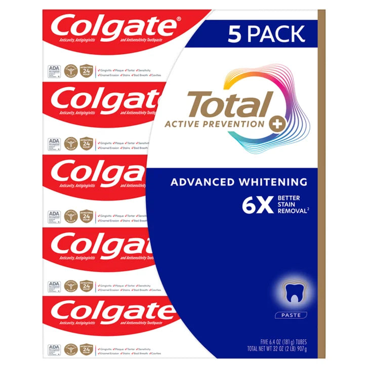 Colgate Total Active Prevention Plus Advanced Whitening Toothpaste, 6 ...