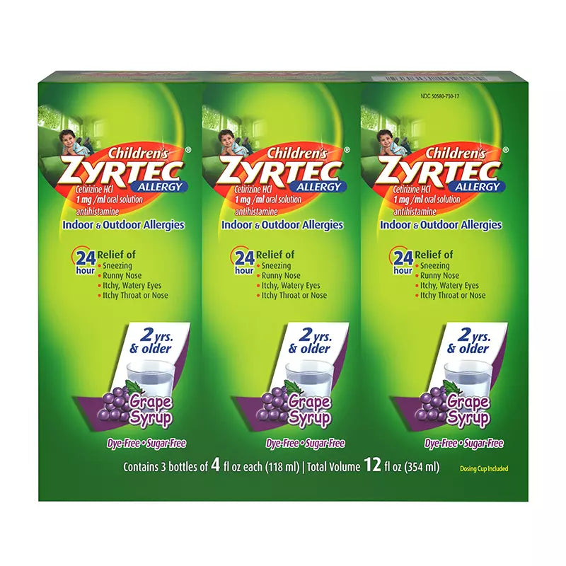 Zyrtec Children's 24 Hour Allergy Relief Grape Syrup, 3 ct./4 fl. oz ...