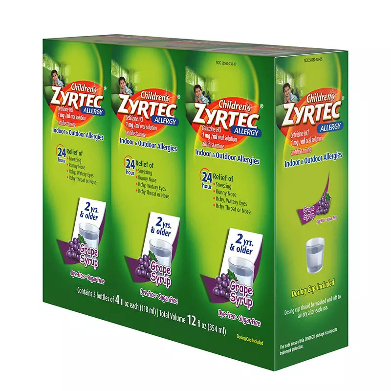 Zyrtec Children's 24 Hour Allergy Relief Grape Syrup, 3 ct./4 fl. oz ...