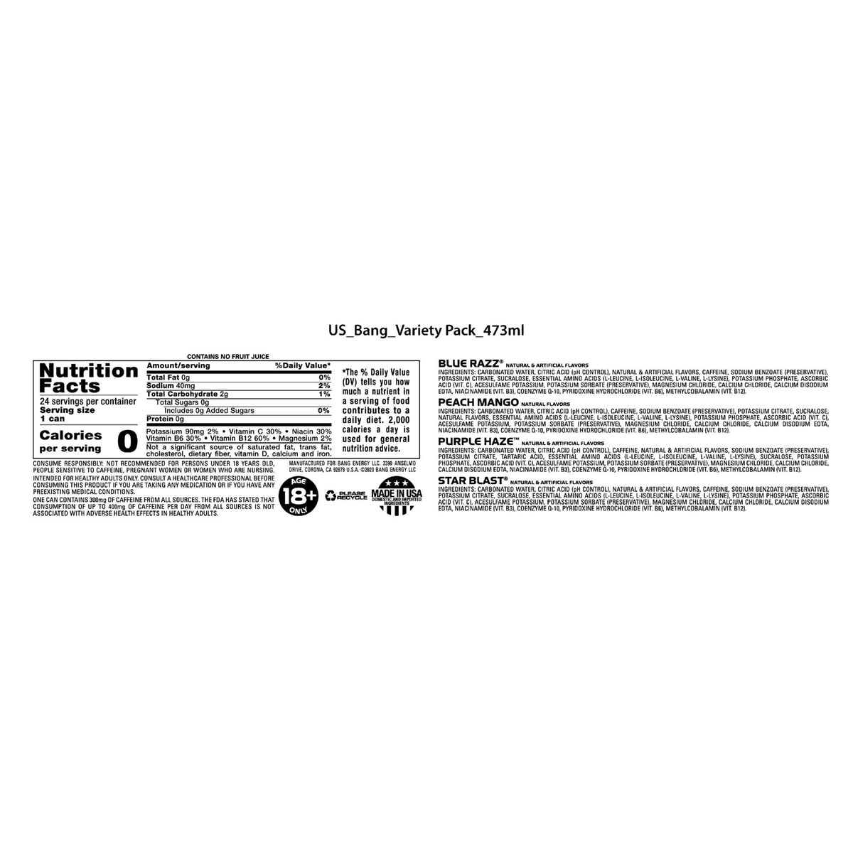 Bang Energy Variety Pack | Sugar-Free Energy with Super Creatine – WBM MART