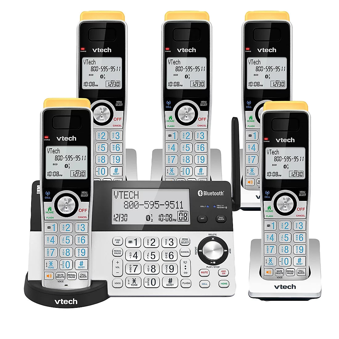 VTech 5-Handset Cordless Phone System with Super Long Range, Bluetooth ...