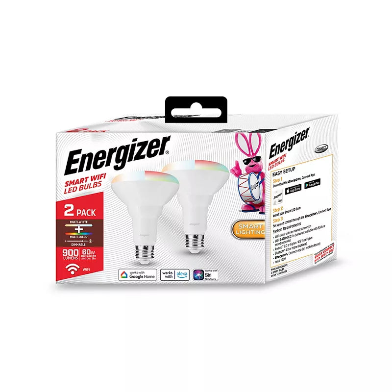 Energizer Connect Smart Wi-Fi BR30 LED Flood Light Bulbs, 2-Pack – Whi ...