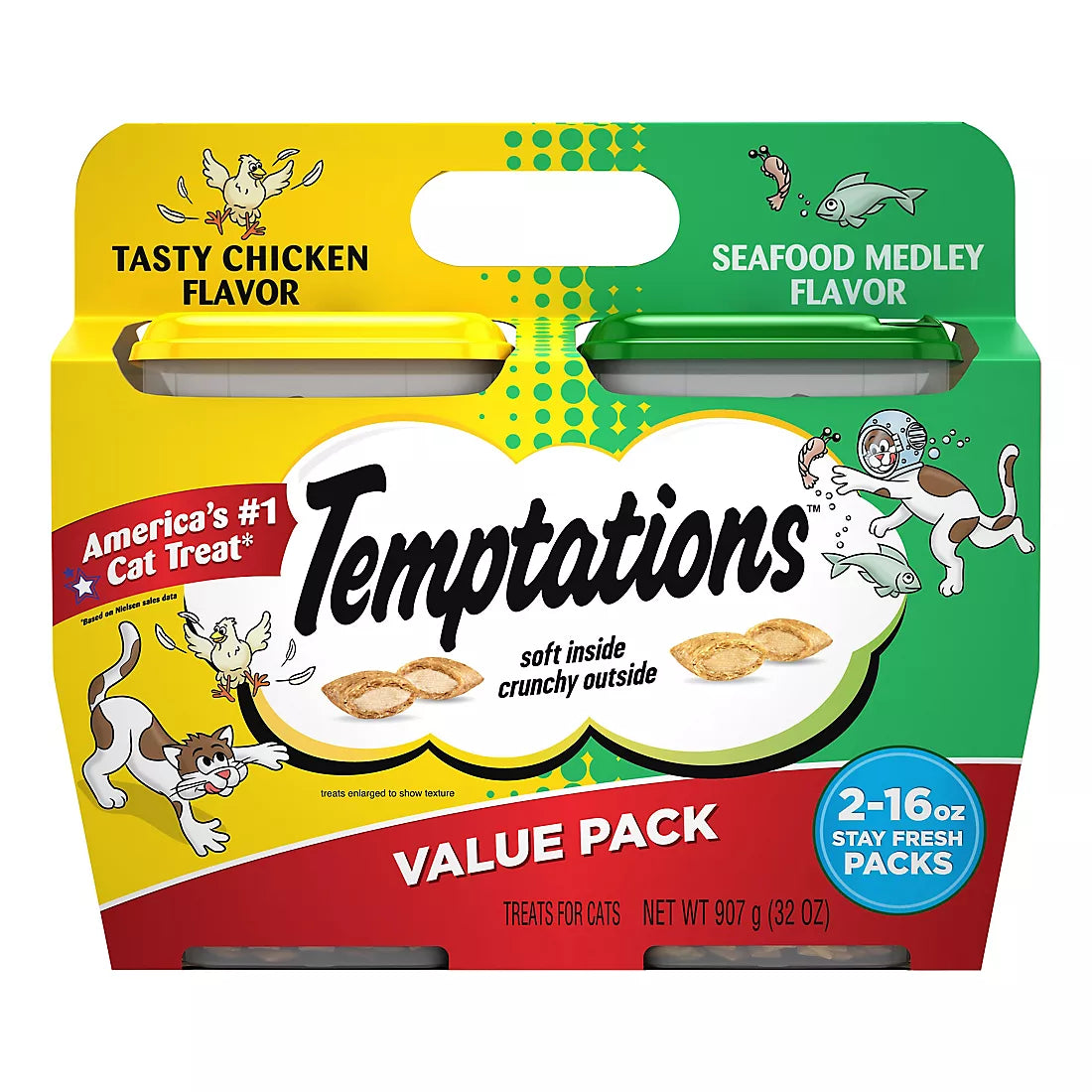 Temptations Tasty Chicken & Seafood Medley Cat Treats, 2 Pack / 16 oz ...