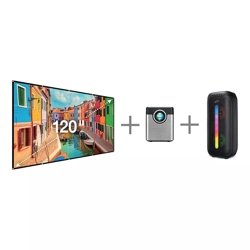 iLive Cinema Pop-Up Movie Kit with Projector, 84" Projection Screen, B ...