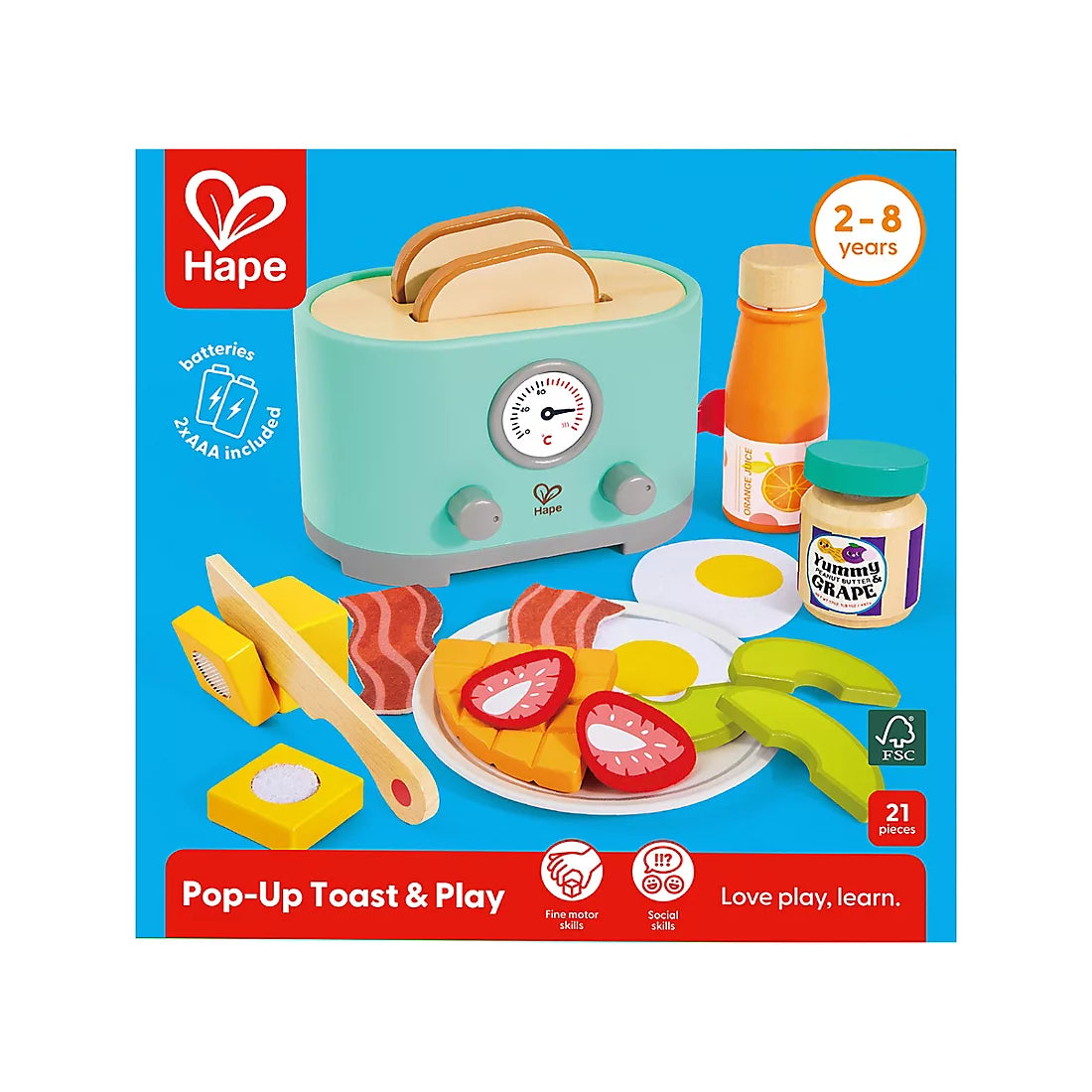 Hape Pop-Up Toast & Play – Wooden Pretend Breakfast Toaster Set for Ki ...