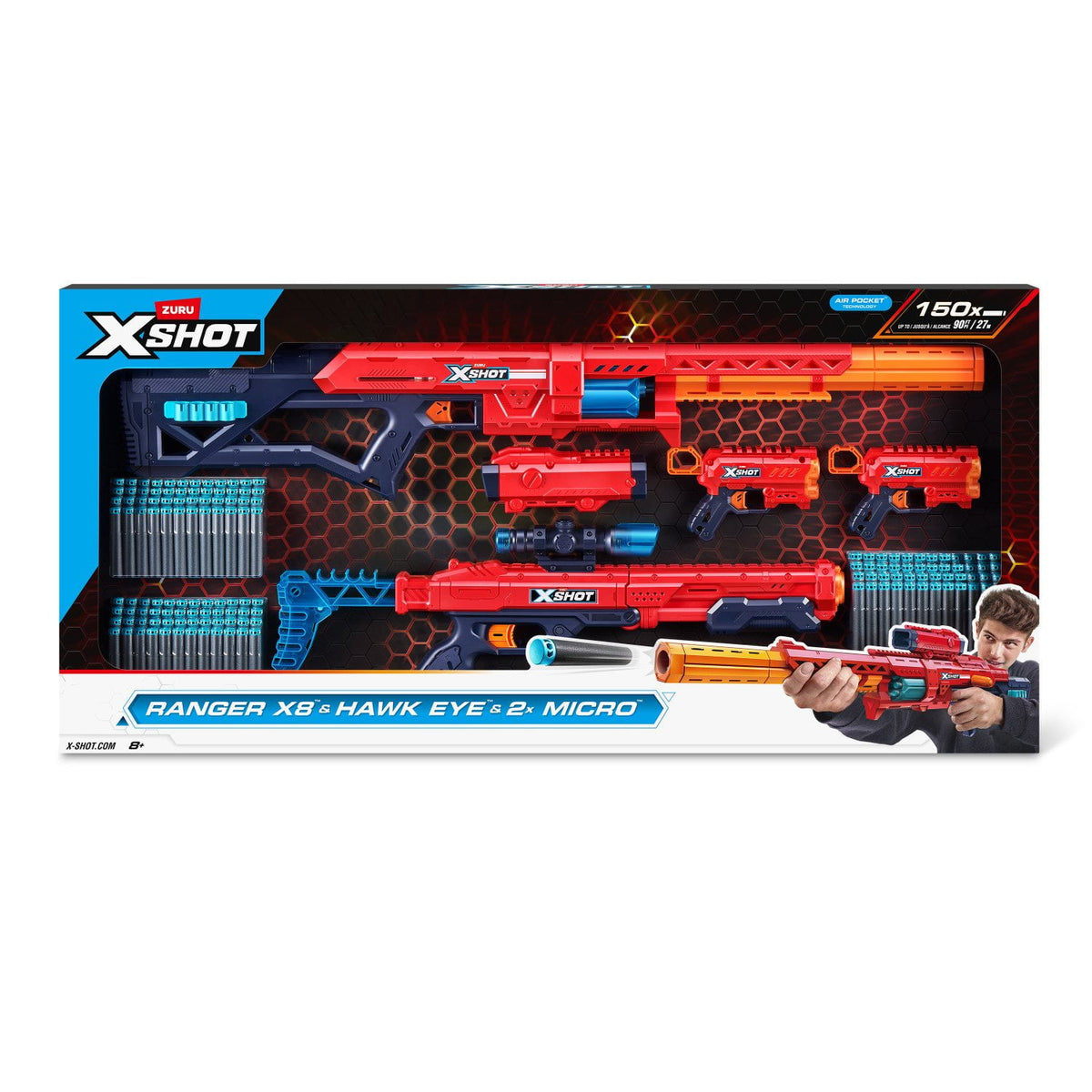 ZURU XSHOT Excel Ranger X8 & Hawk Eye & Micro Blaster Combo Pack – WBM MART