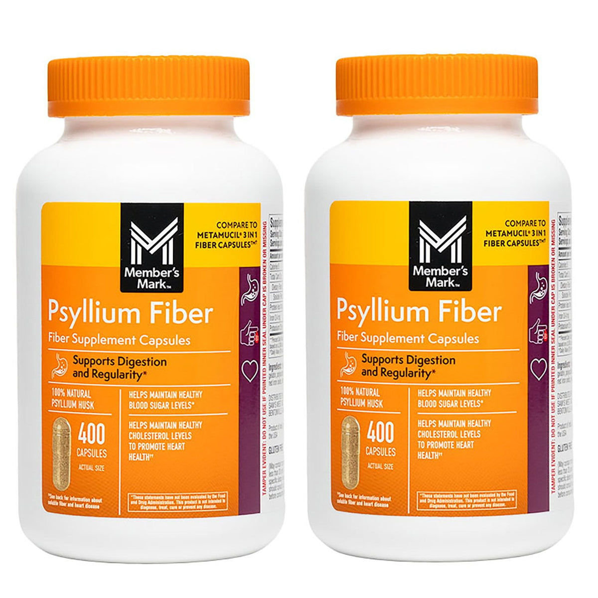 Member's Mark 100% Psyllium Husk Fiber Capsules, 800 ct., Supports Dig ...