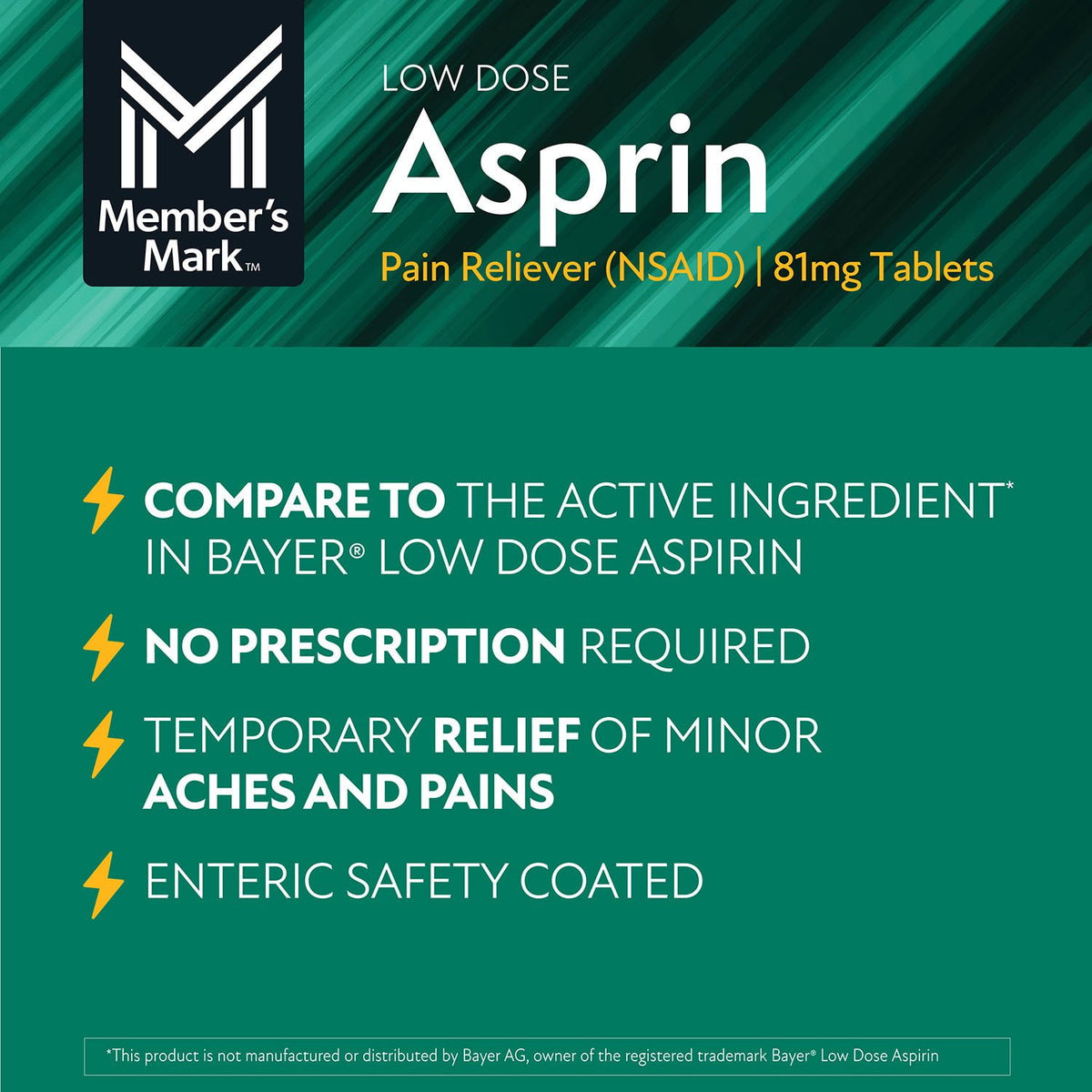 Member’s Mark Low Dose Aspirin Tablets, 81 mg, Heart Health & Pain Sup ...
