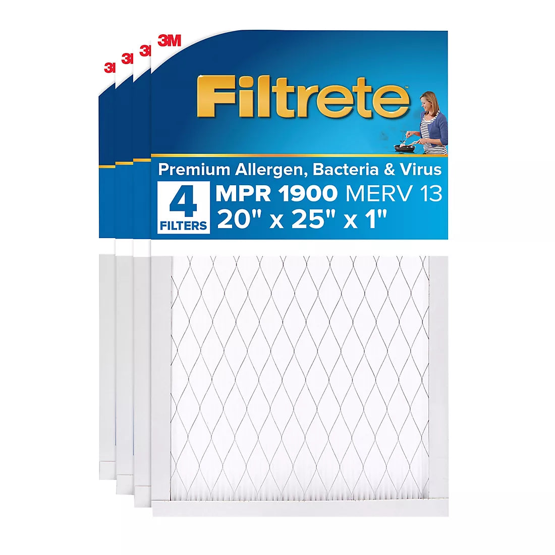 Filtrete 20" x 25" x 1" Premium Allergen, Bacteria & Virus Filters, 4 ...